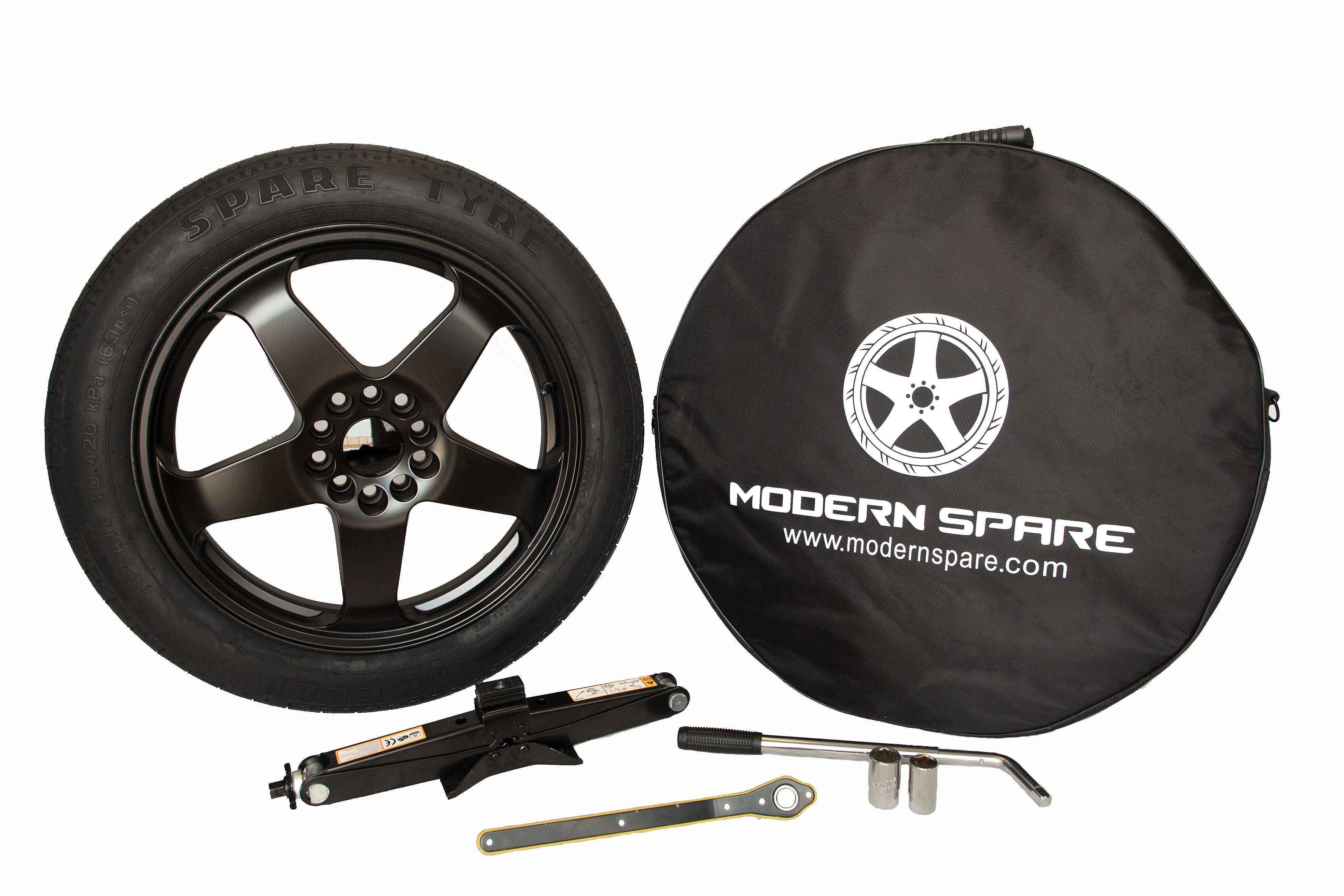 Modern Spare Complete Compact Spare Tire Kit w Carrying Case Fits 2012 2016 Tesla Model S